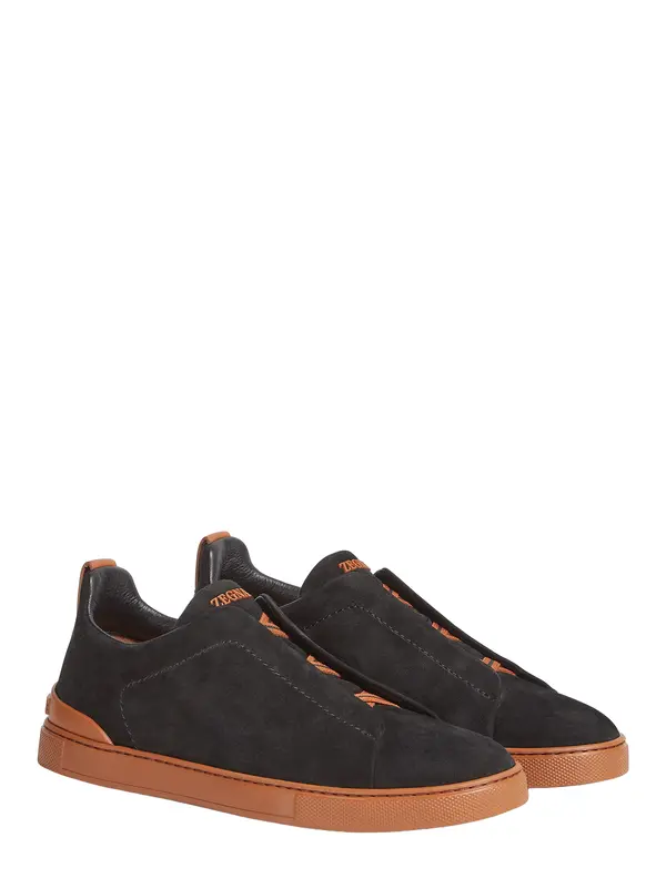 Zegna Suede Triple Stitch Sneakers - Black