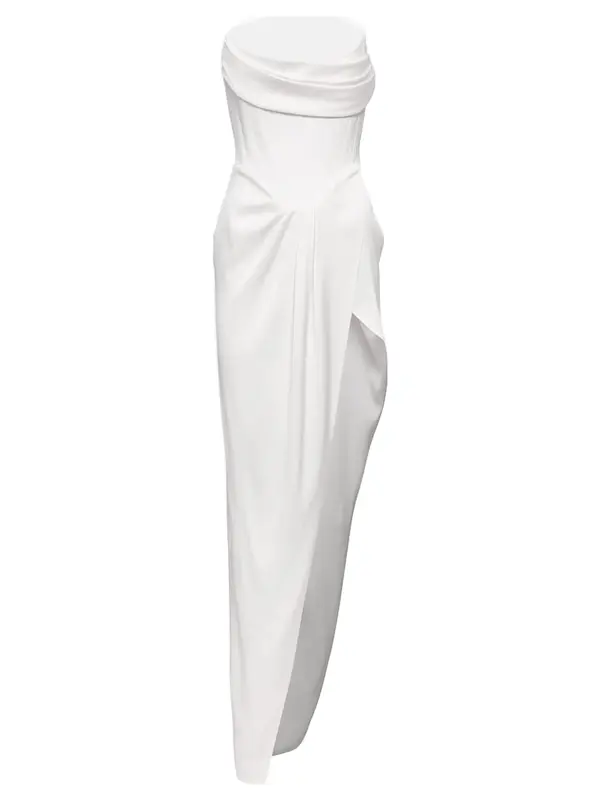Alex Perry Bridal Draped Satin Crêpe Bustier Gown - White