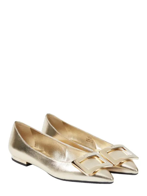 ROGER VIVIER Gommettine Metallic Leather Ballet Flats - Gold