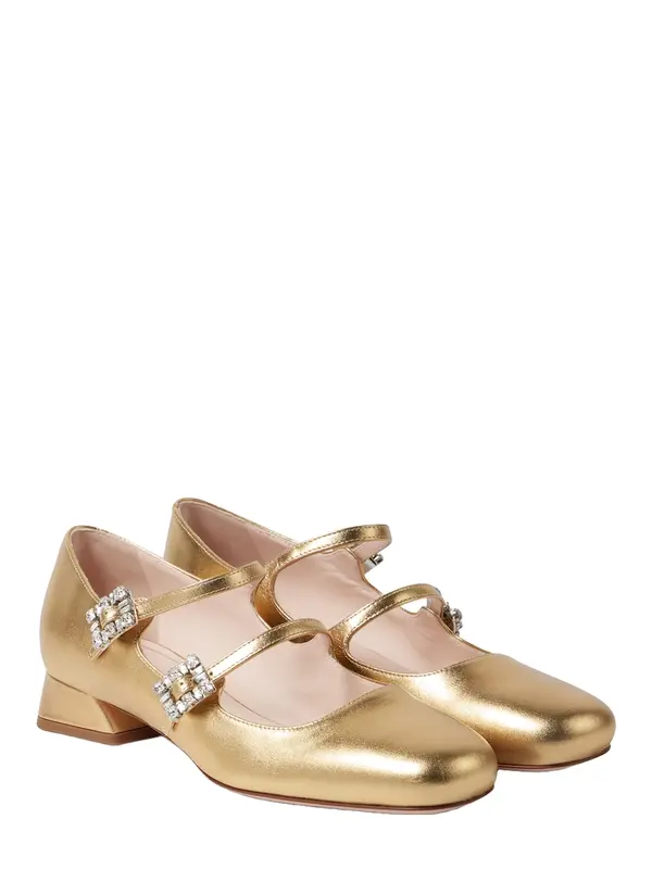 ROGER VIVIER Très Vivier Metallic Leather Mary Jane Pumps - Gold