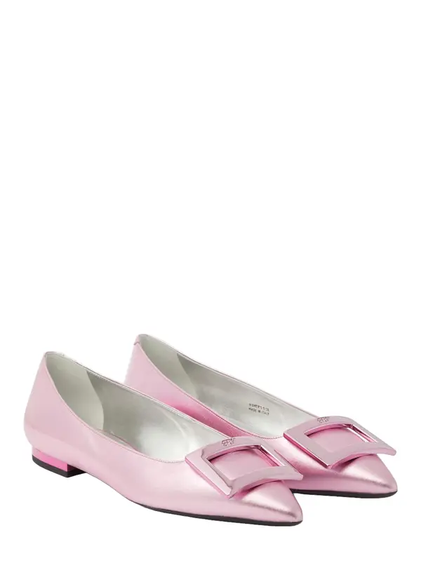 ROGER VIVIER Gommettine Metallic Leather Ballet Flats - Pink