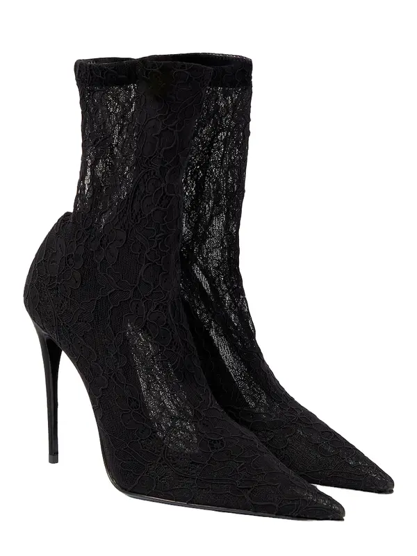 Dolce & Gabbana Lollo Lace And Leather Ankle Boots - Black