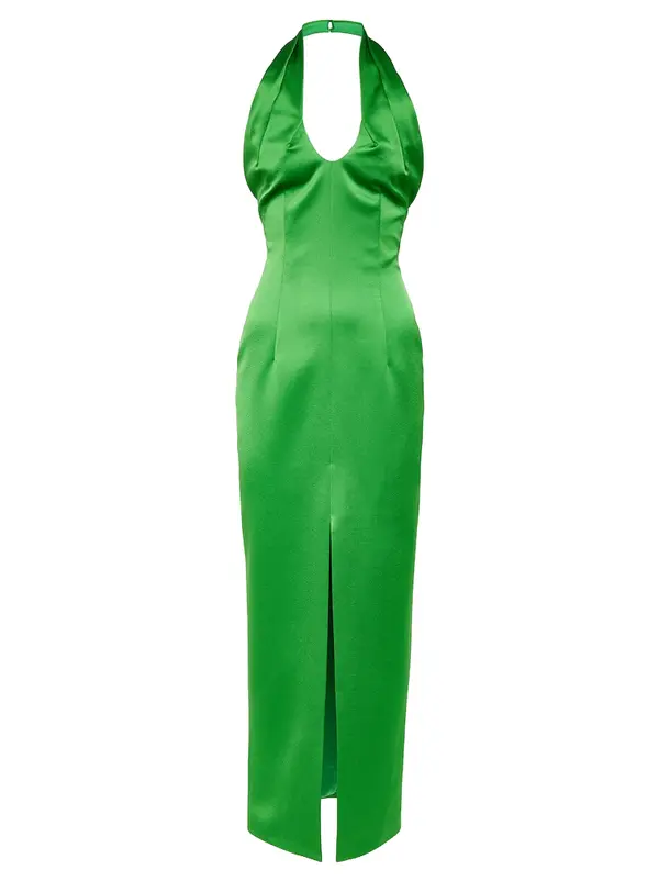RASARIO Halterneck Satin Midi Dress - Green