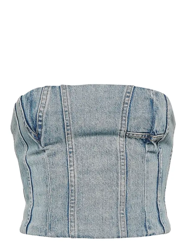 Amiri Paneled Denim Bustier Top - Blue
