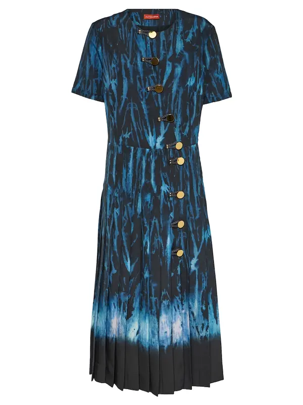 Altuzarra Myrtle Printed Pleated Midi Dress - Blue
