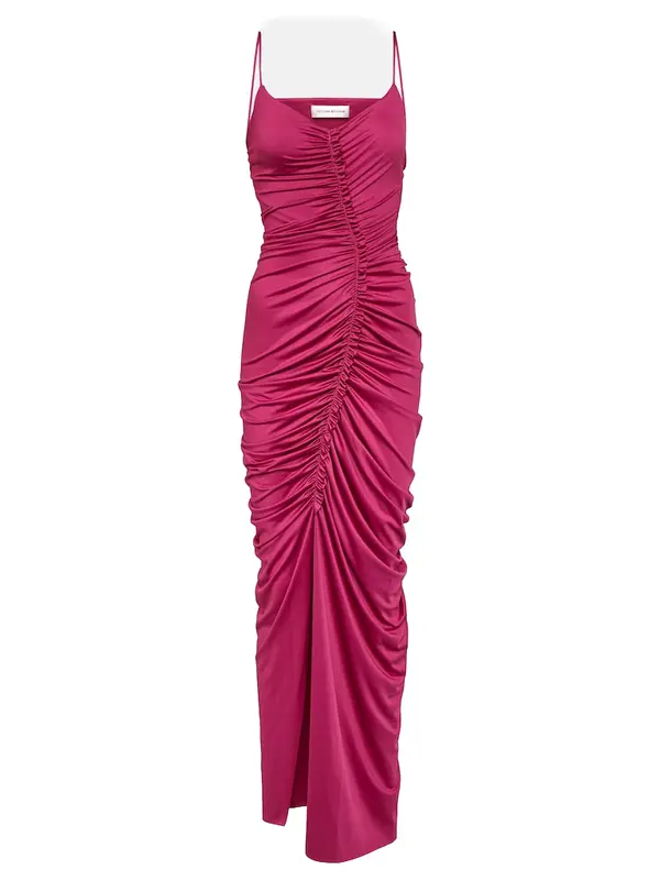 Victoria Beckham Ruched Jersey Maxi Dress - Pink