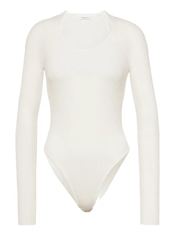 AZZEDINE ALAIA Alaïa Ribbed-knit Bodysuit - White