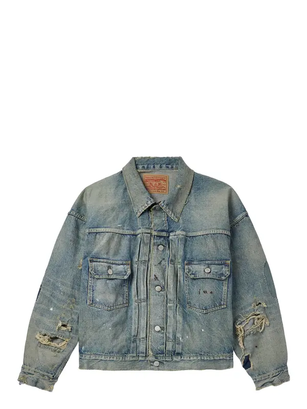 SAINT MXXXXXX Distressed Denim Trucker Jacket - Blue