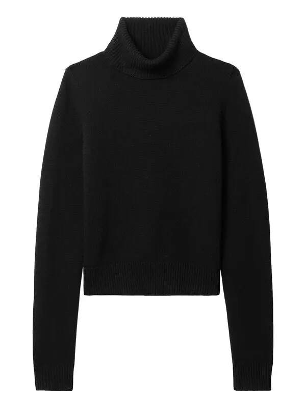 NILI LOTAN Hollyn Cropped Wool Turtleneck Sweater - Black