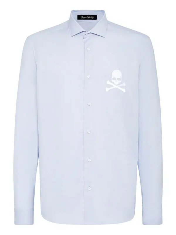 Philipp Plein Sugar Daddy Skull-embroidered Cotton Shirt - Blue