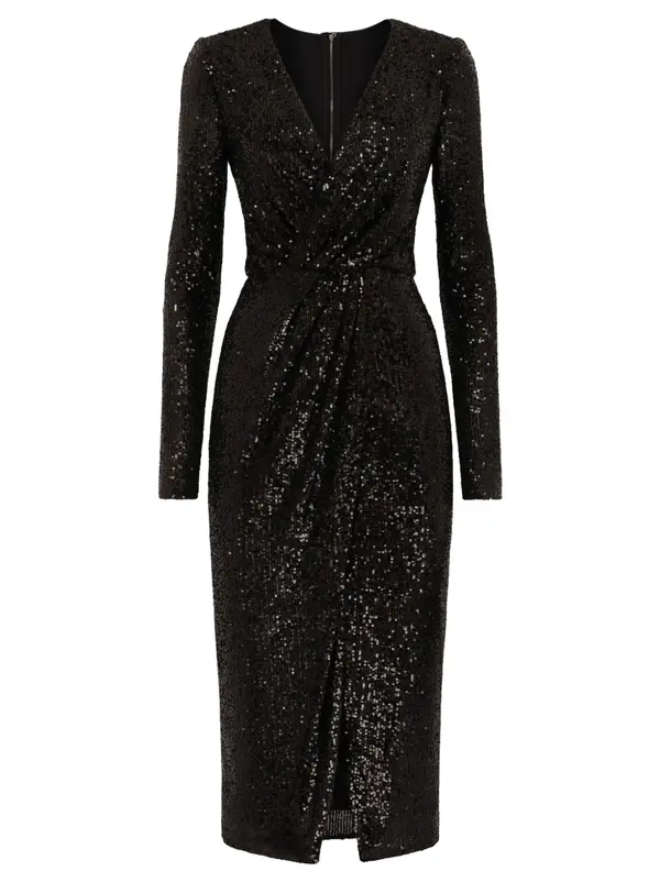 Dolce & Gabbana Sequin-embellished V-neck Dress - Black