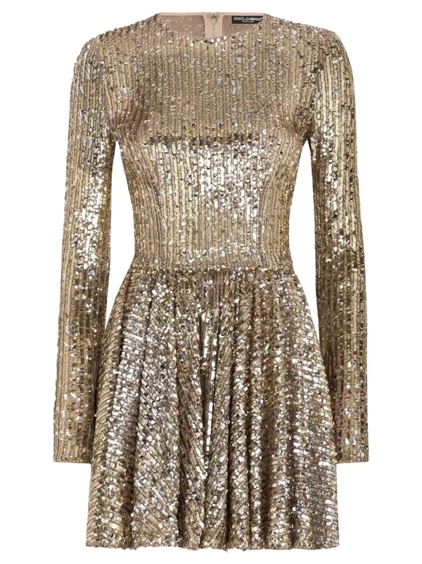Dolce & Gabbana Sequin-embellished Pleated Minidress - Gold