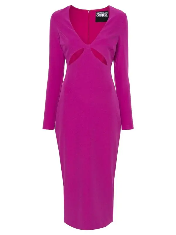 Versace Logo Appliqué Cut-out Midi Dress - Purple