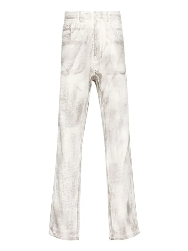 KANGHYUK Abstract Print Straight Leg Trousers - White