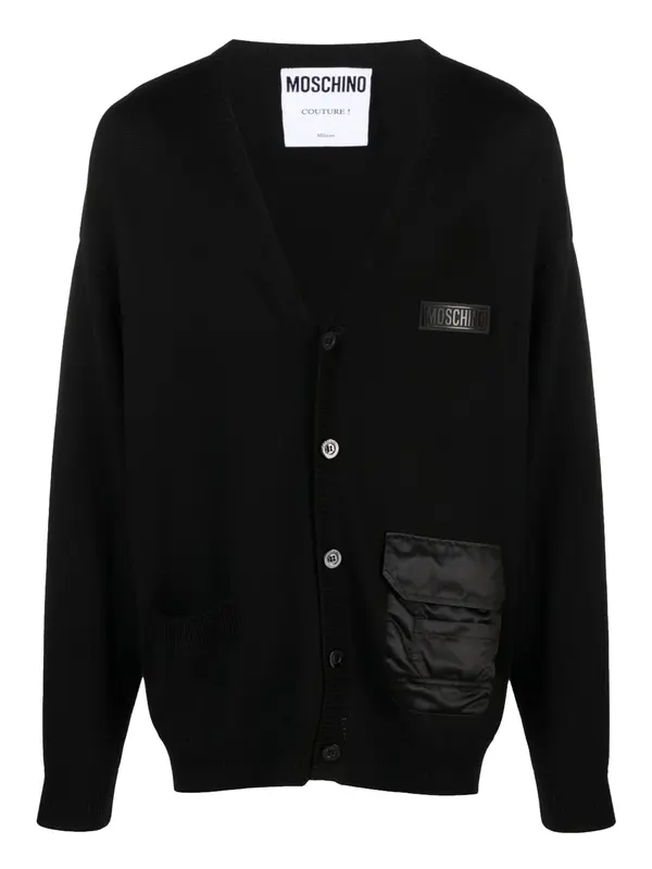 Moschino Embossed Ribbed-knit Cardigan - Black