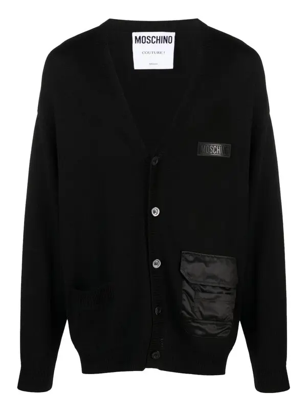 Moschino Embossed Ribbed-knit Cardigan - Black
