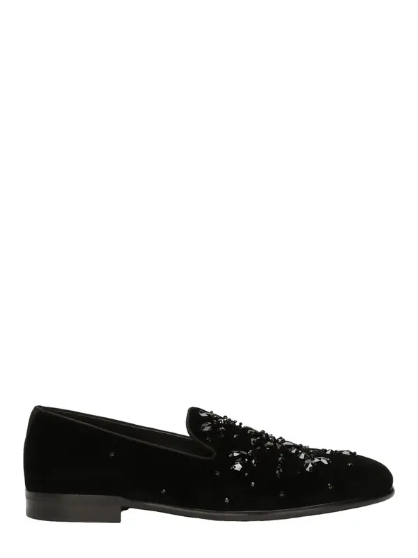 Dolce & Gabbana Crystal-embellished Velvet Slippers - Black