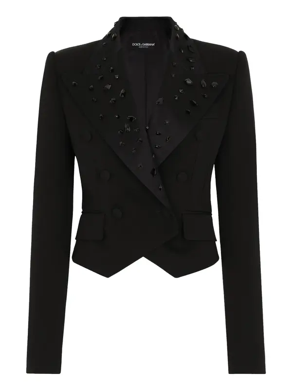 Dolce & Gabbana Crystal-embellished Cropped Blazer - Black
