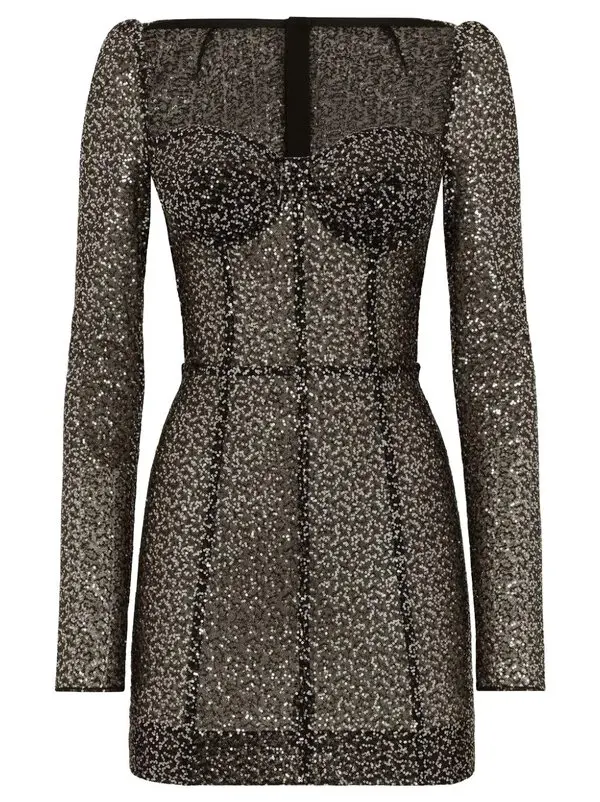 Dolce & Gabbana Long-sleeved Sequined Corset Dress - Black