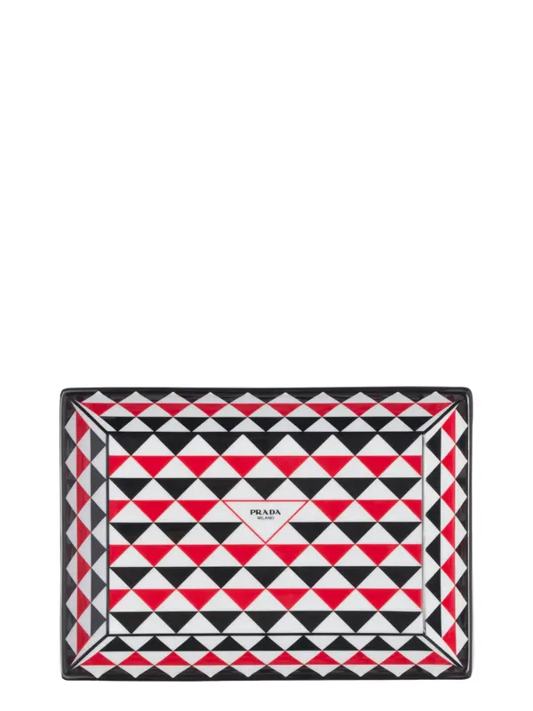 Prada Large Rectangular Porcelain Tray Triangles - Black/red/white