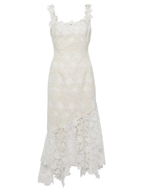 Oscar De La Renta Floral Lace-trimmed Tweed Midi Dress - White