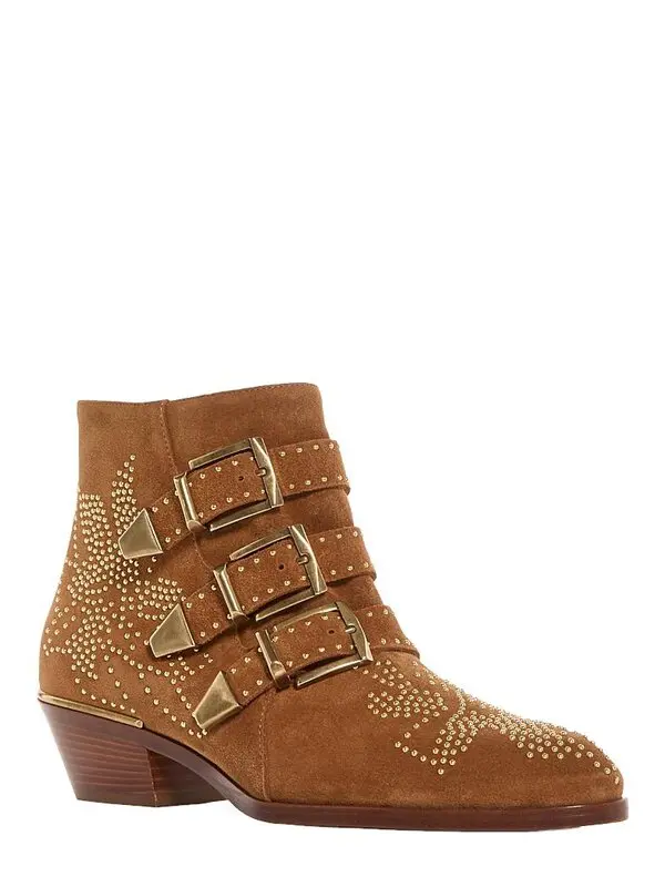 Chloé Susanna Pointed-toe Studded Booties - Ginger Brown