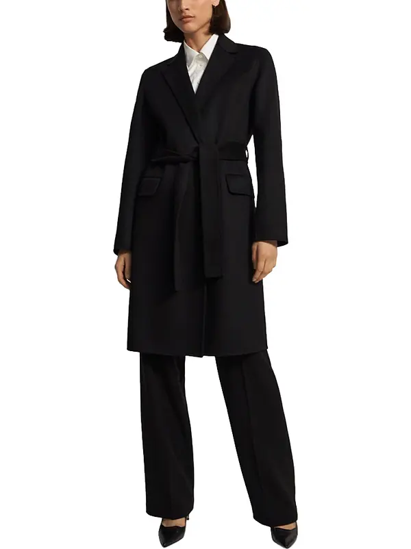 Theory Wool Cashmere Double Breasted Fitted Coat - Black