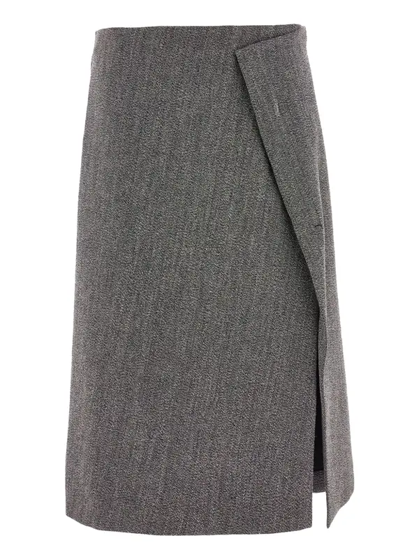 FERRAGAMO Tweed Wrap Midi Skirt - Grey
