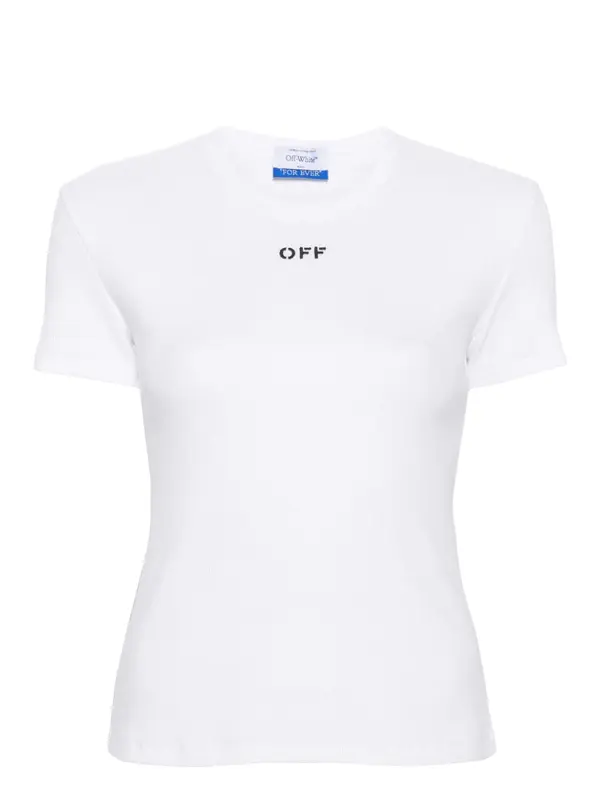 Off-White Stamp Stretch-cotton T-shirt - White