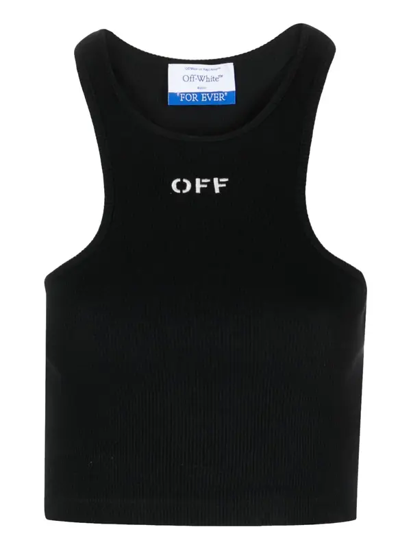 Off-White Off-stamp Ribbed Crop Top - Black