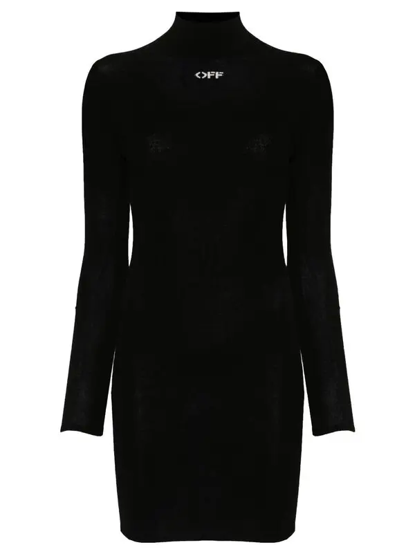 Off-White Stamp Embroidered Mini Dress - Black