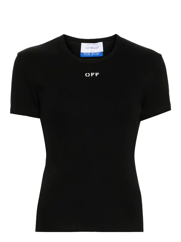 Off-White Stamp Ribbed Knit Top - Black