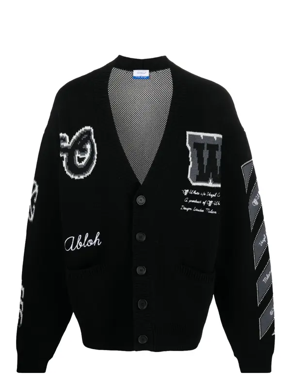 Off-White Intarsia-knit Wool-blend Cardigan - Black