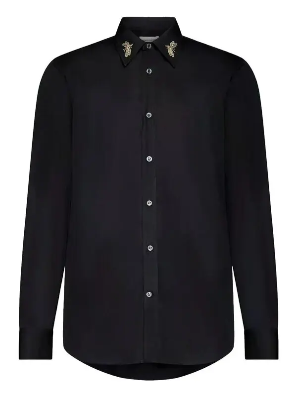 Alexander McQueen Dragonfly Embroidered Cotton Shirt - Black