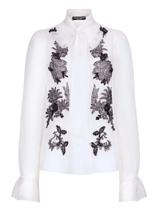 Dolce & Gabbana Lace Appliqué Silk-blend Shirt - White