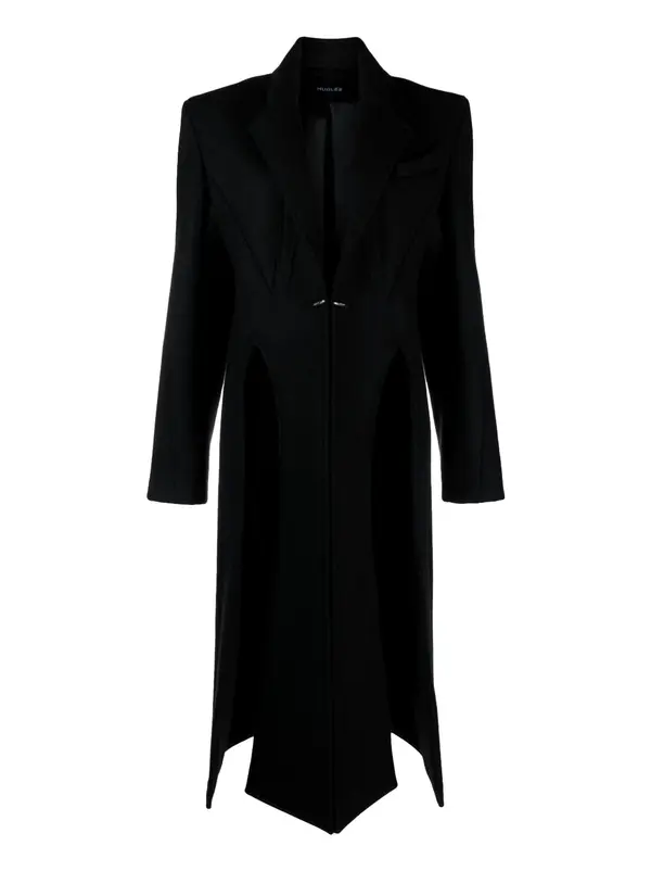 MUGLER Single-breasted Wool Coat - Black