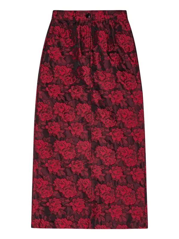 GANNI Botanical-print Jacquard Maxi Skirt - Red