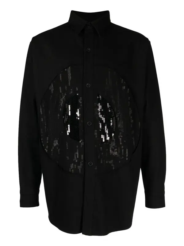 EDWARD CUMING Sequinned Spread-collar Shirt - Black