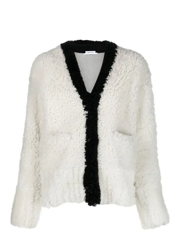 Thom Browne Shearling V-neck Cardigan - White