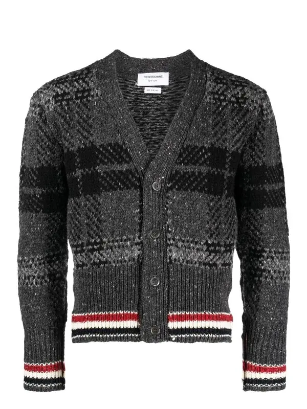 Thom Browne Tartan-check Pattern Cardigan - Grey