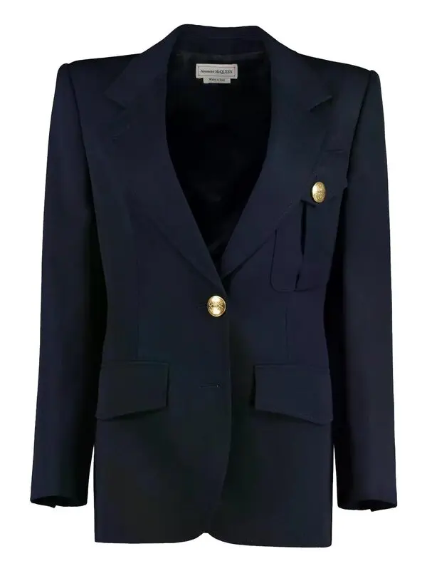 Alexander McQueen Military Single-breasted Blazer - Blue
