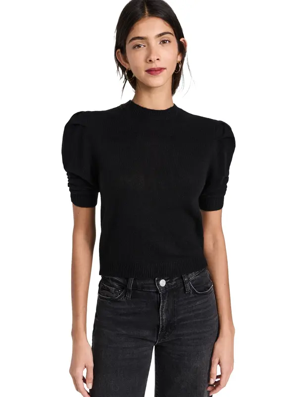 FRAME Ruched Sleeve Cashmere Sweater - Noir