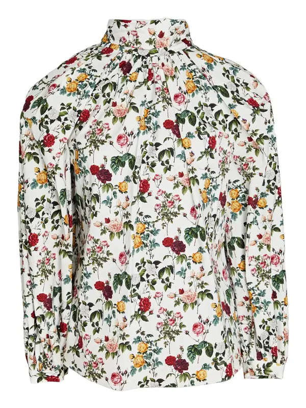 Oscar De La Renta Cutout Floral-print Blouse - White
