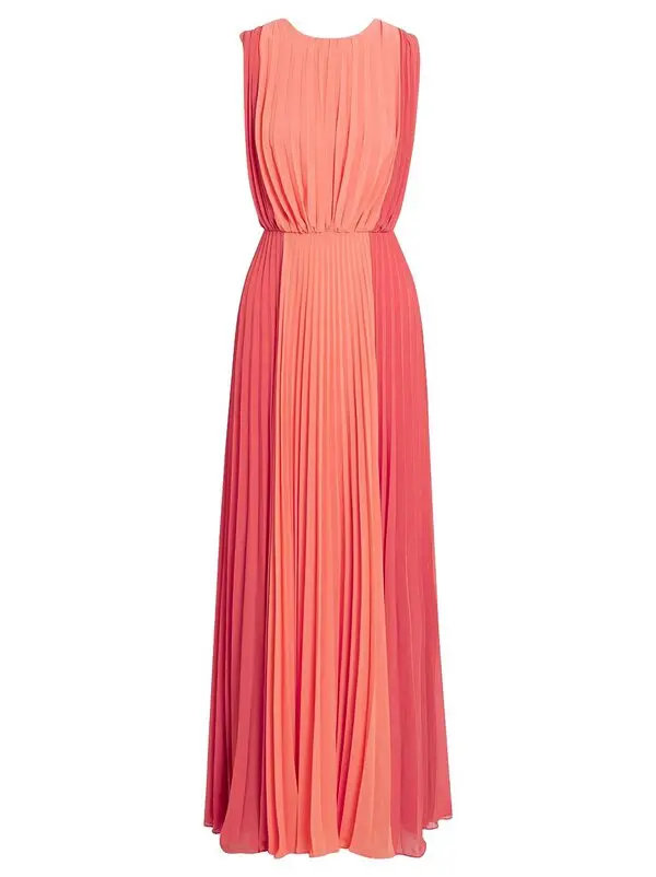 MIKAEL AGHAL Pleated Two-tone Chiffon Gown - Coral