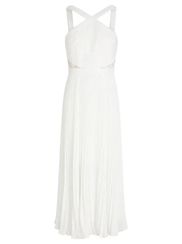 Monique Lhuillier Guipure Lace-paneled Pleated Crepe Midi Dress - Ivory