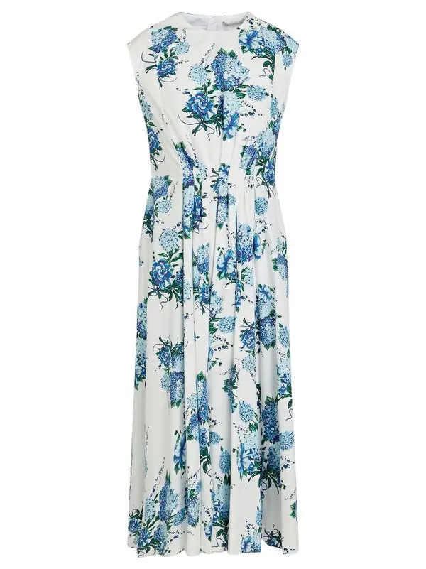 EMILIA WICKSTEAD Lyssa Floral-print Cotton-poplin Midi Dress - Light Blue