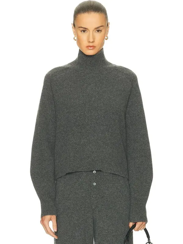 Guest In Residence Cropped Ribbed Turtleneck Sweater - Charcoal