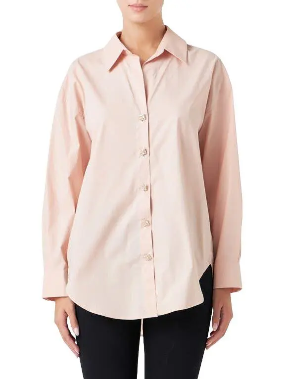 Endless Rose Embellished Oversized Cotton Shirt - Dusty Pink