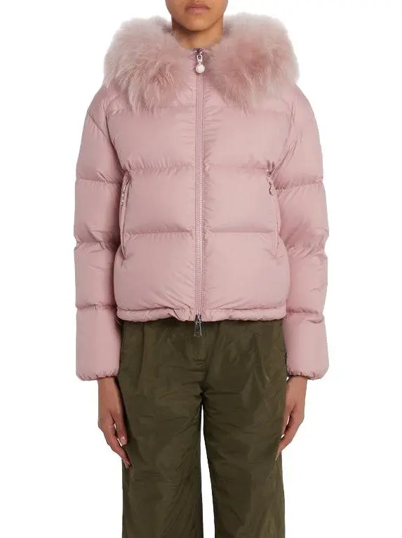 Moncler Mino Quilted Down Jacket With Genuine Shearling Trim - Pink
