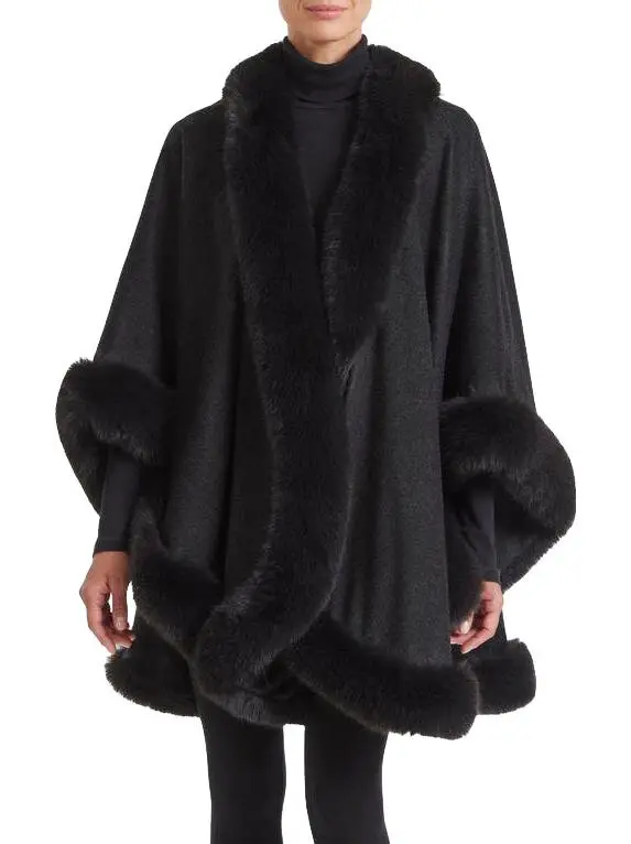 Sofia Cashmere Faux Fur Trim Cape - 010chr
